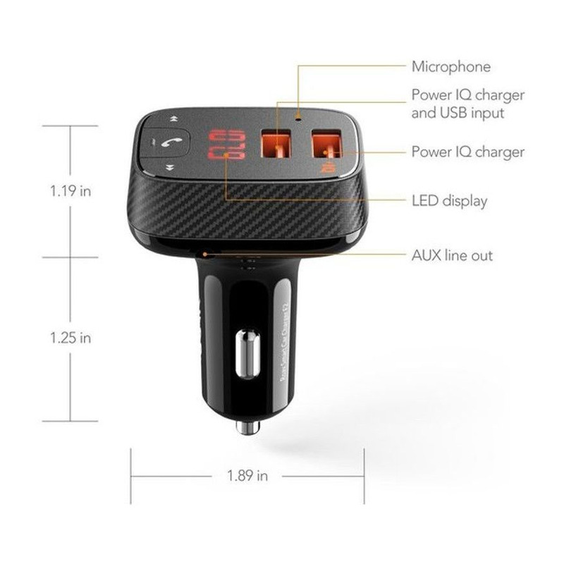 Incarcator auto Anker Roav SmartCharge F2, 2x USB, FM, Bluetooth Carkit ...