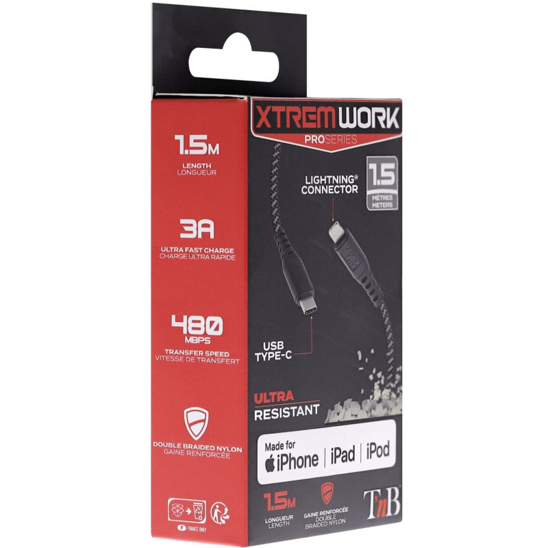 Cablu de date / adaptor TnB Xtremwork USB-C Male la Lightning Male, 1.5 ...