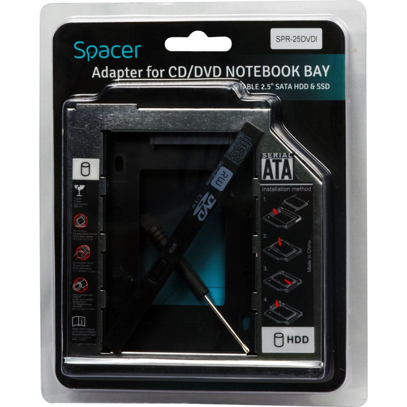 Adaptor HDD Caddy Spacer HDD/SSD pentru unitati optice de tipul 9 mm ...