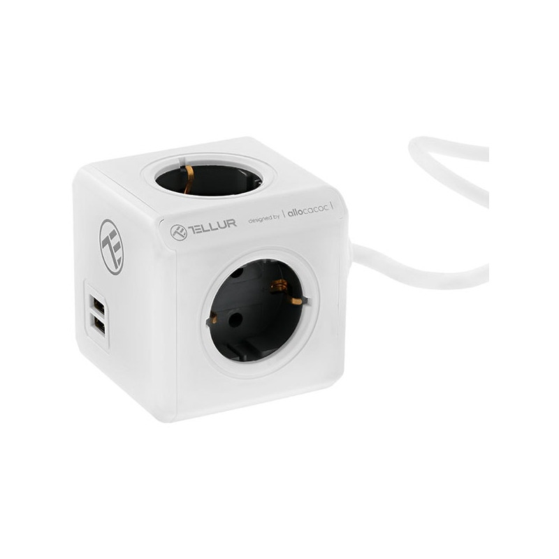 Priza/prelungitor Tellur PowerCube, 2x USB, 4x Schuko, 1.5 m, White ...