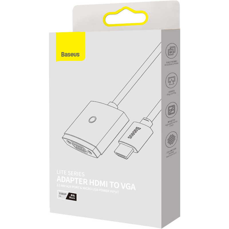Adaptor Baseus Lite, 1x HDMI Male - 1x VGA Female, 1x Jack 3.5 mm ...