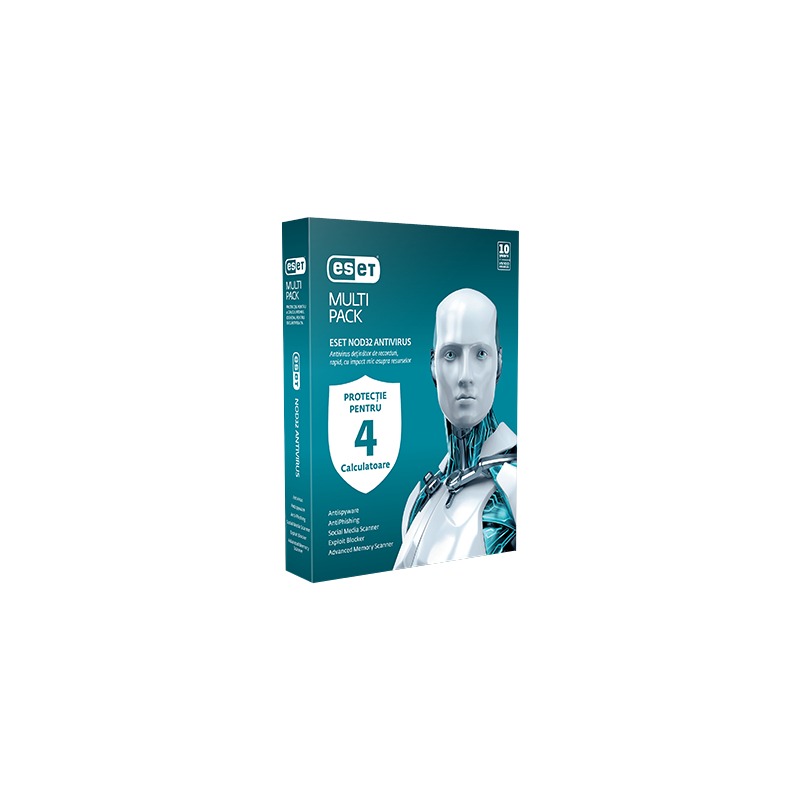 Antivirus ESET NOD32 Antivirus v7, Multipack, 4 PC, 1 an, New license, Retail - PC Garage