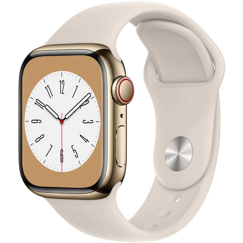 SmartWatch Apple Watch S8, 41mm Stainless Steel Gold cu Starlight Sport ...