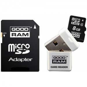 Card memorie GOODRAM Micro SDHC 8GB Clasa 4 + Adaptor SD + Card Reader ...