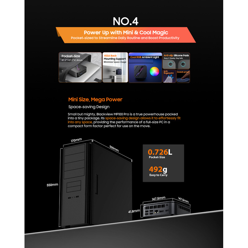 Mini PC Blackview MP100 Pro, Procesor Intel Core i9-12900H 5.0GHz Alder ...